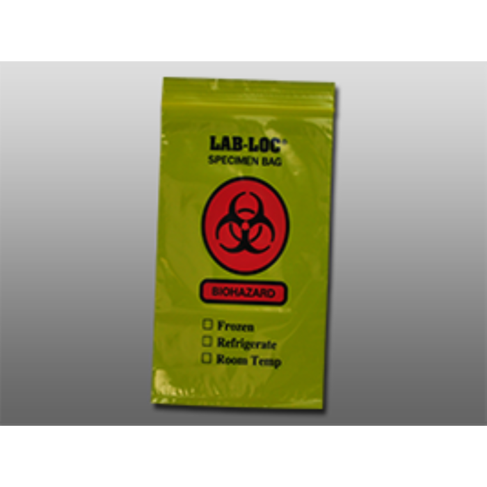 6x9in Yellow Tint Biohazard Reclosable 3-Wall Specimen Transfer Bags